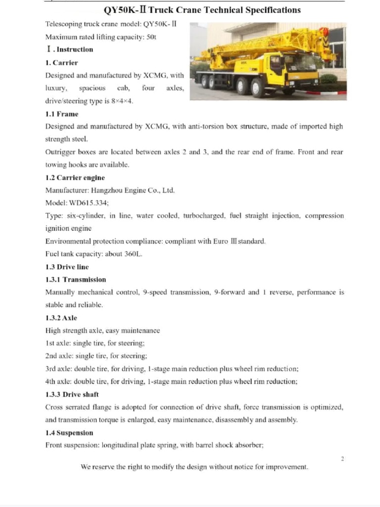XCMG QY50K Operation Manual | PDF | Axle | Crane (Machine)