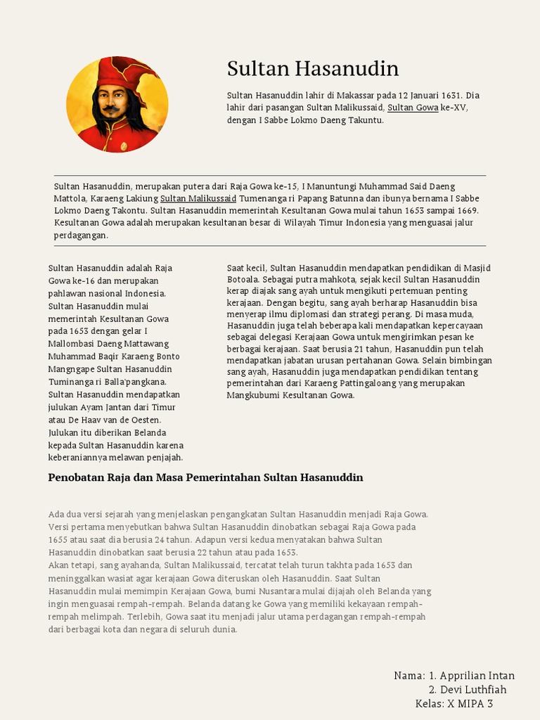 Biografi Sultan Hasanudin | PDF | Sejarah