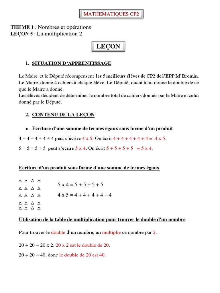 LEÇON 5 La Multiplication 2 | PDF