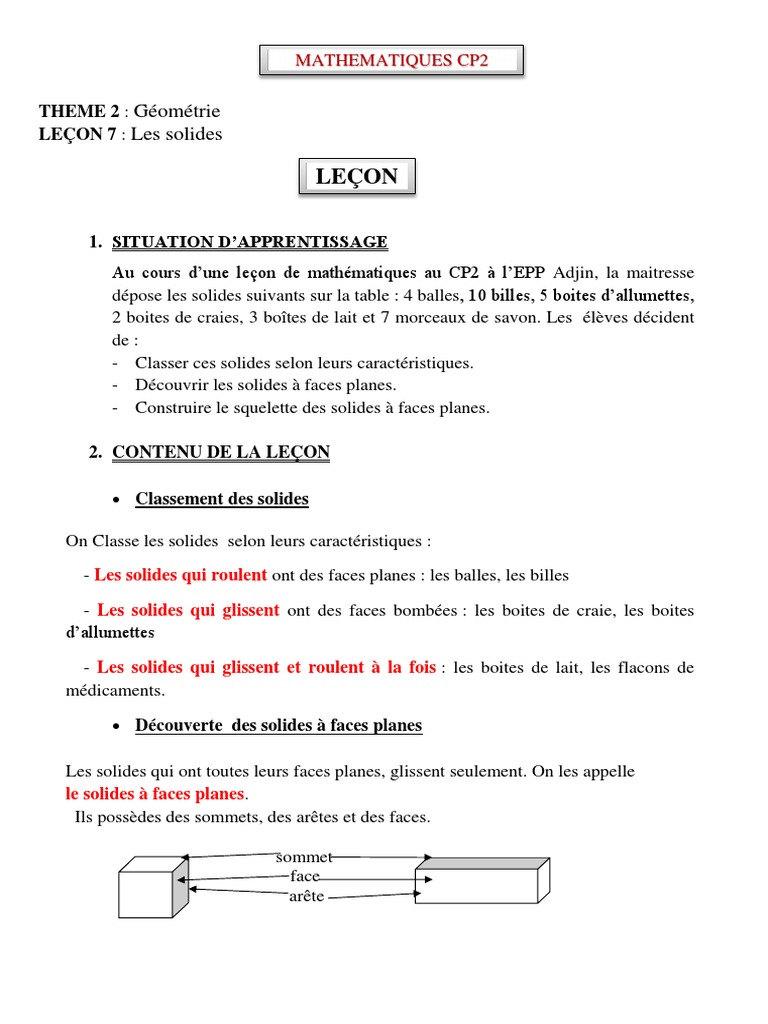 Leçon sur les solides en mathématiques | PDF
