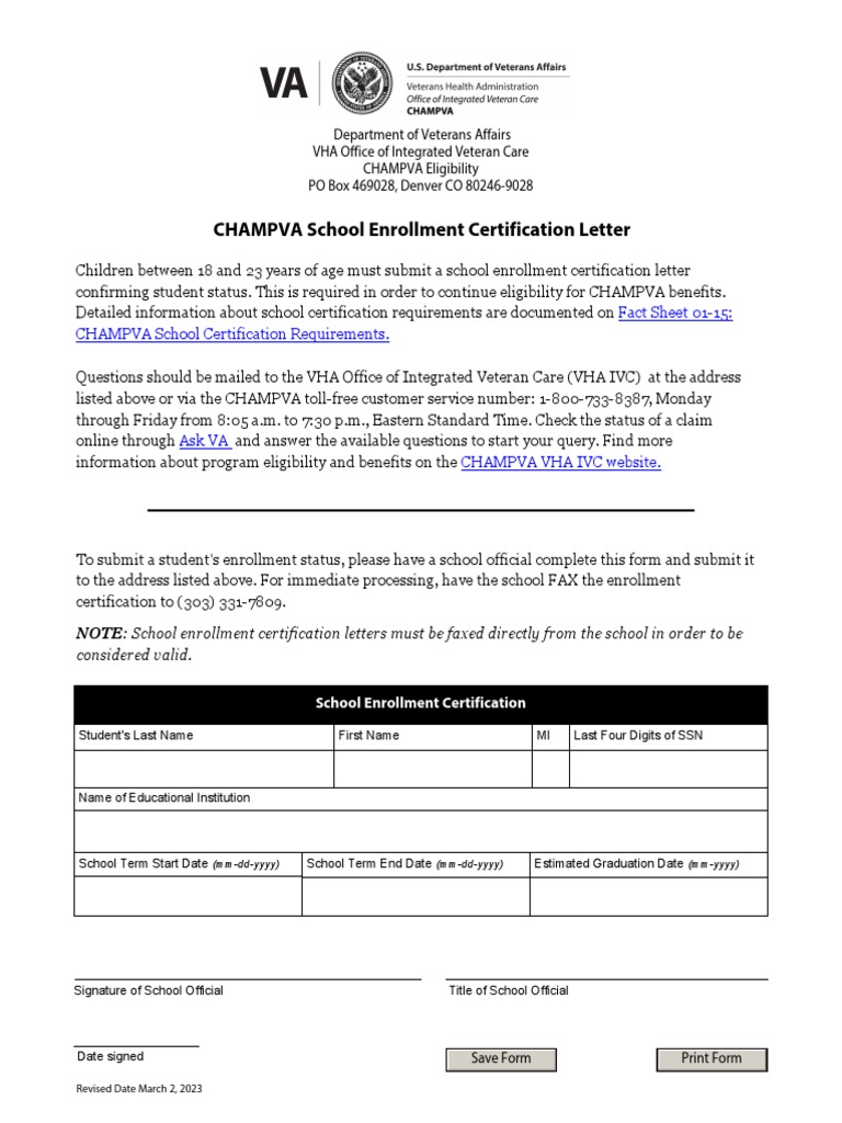 CHAMPVA School Enrollment Certification Guide | PDF
