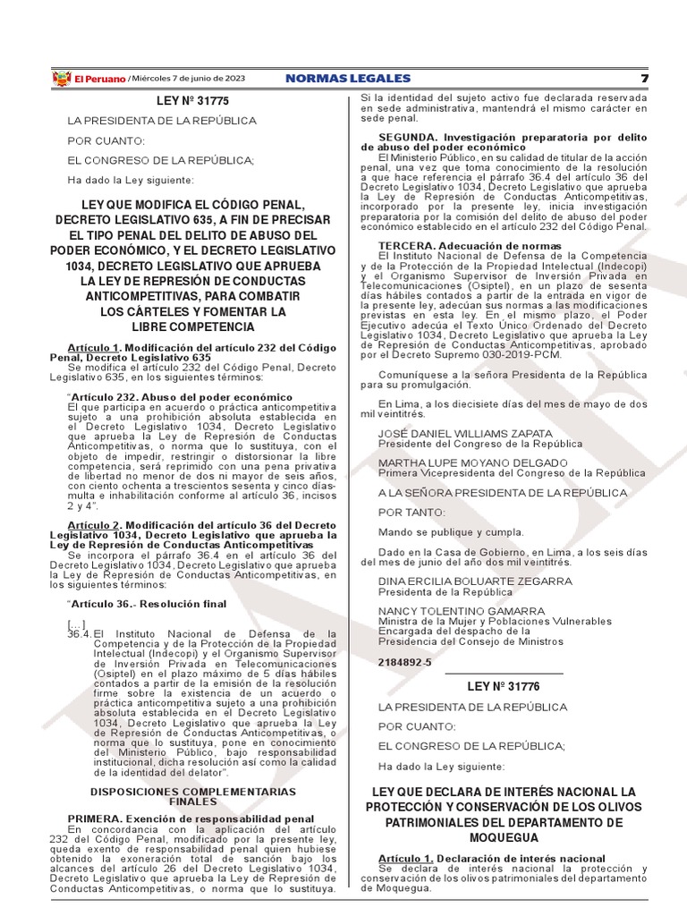 ATENCIÓN: Modifican el Código Penal sobre el delito de abuso del poder económico | PDF | Derecho ...