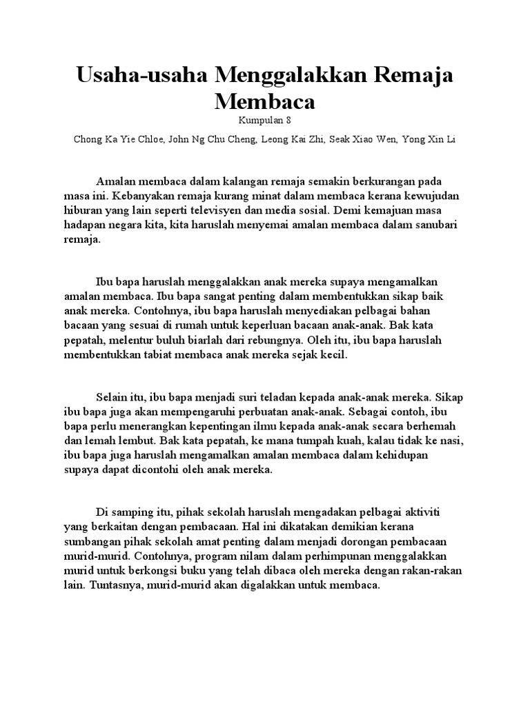 Usaha-Usaha Menggalakkan Remaja Membaca | PDF