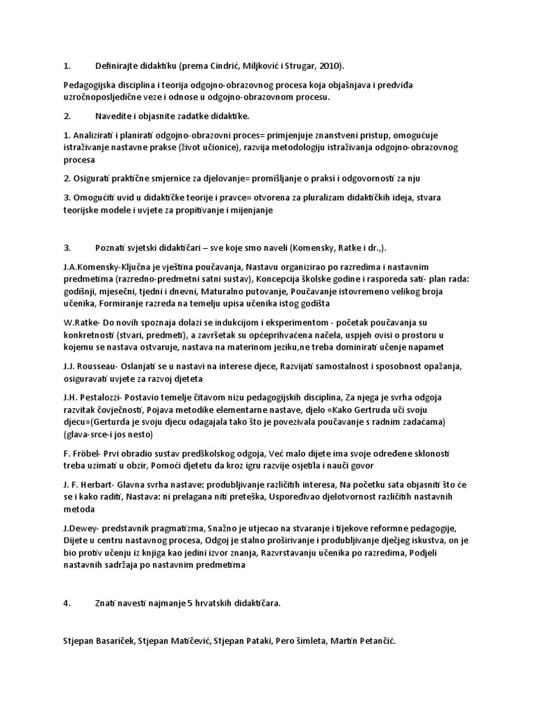 Pitanja Didaktika | PDF