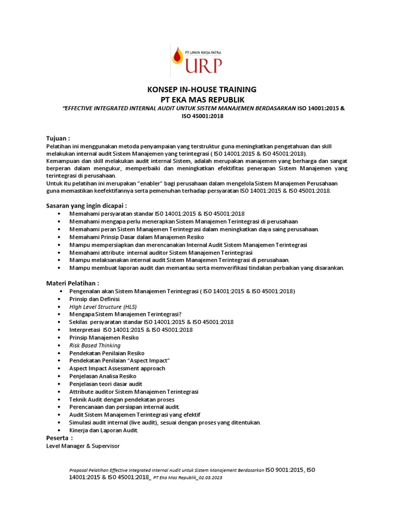 URP - Effective IMS Audit ISO 14001 45001 - PT Eka Mas Republik - 02.03 | PDF