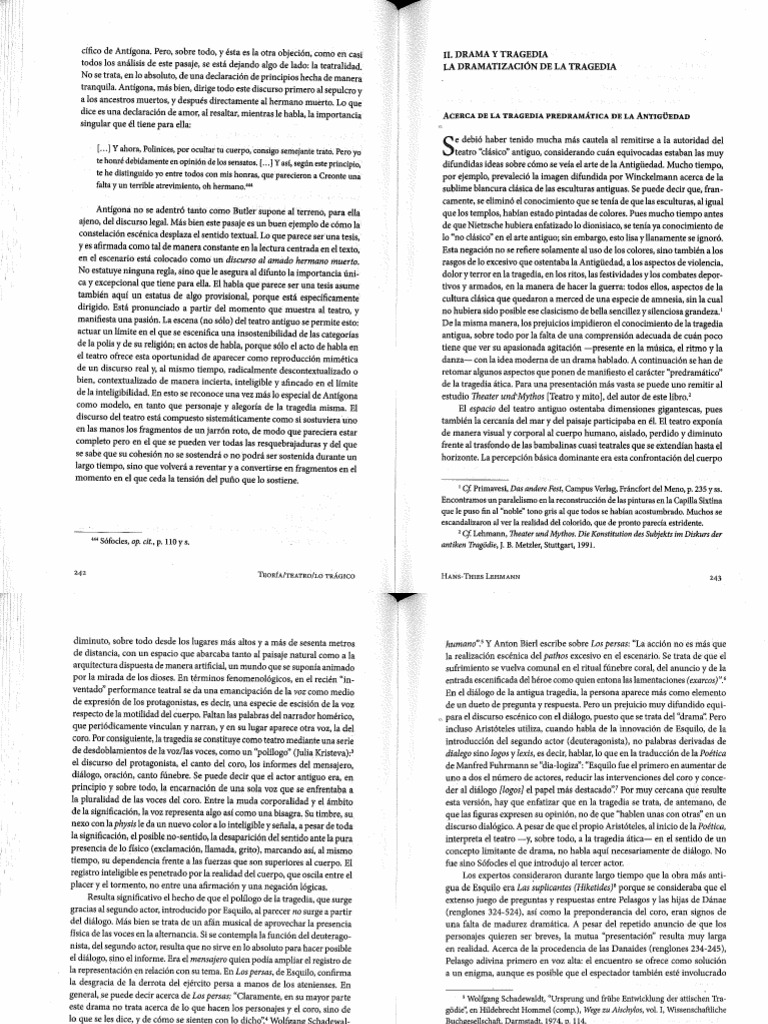 Lehmann, J-T. Drama y Tragedia. La Dramatización de La Tragedia Acerca de La Tragedia ...