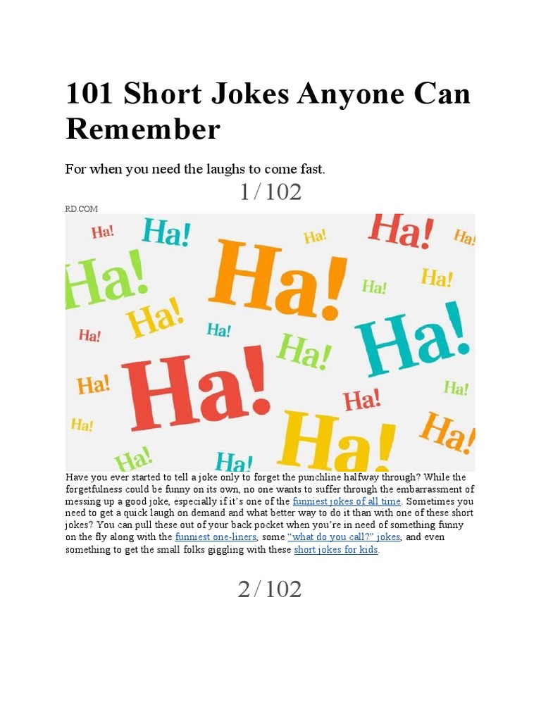 101 Short Jokes Anyone Can Remember | PDF | Jokes