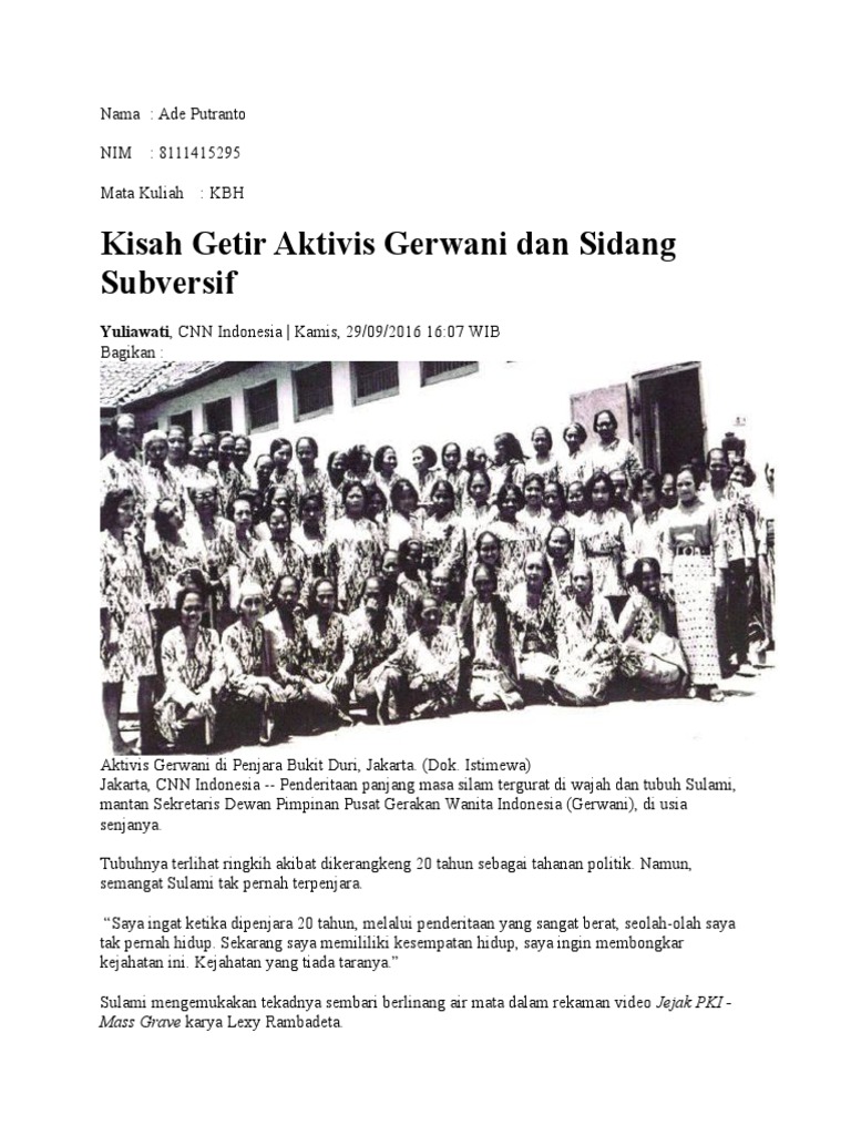 TugasKBH AdePutranto 8111415295 Gerwani&SidangSubversif | PDF