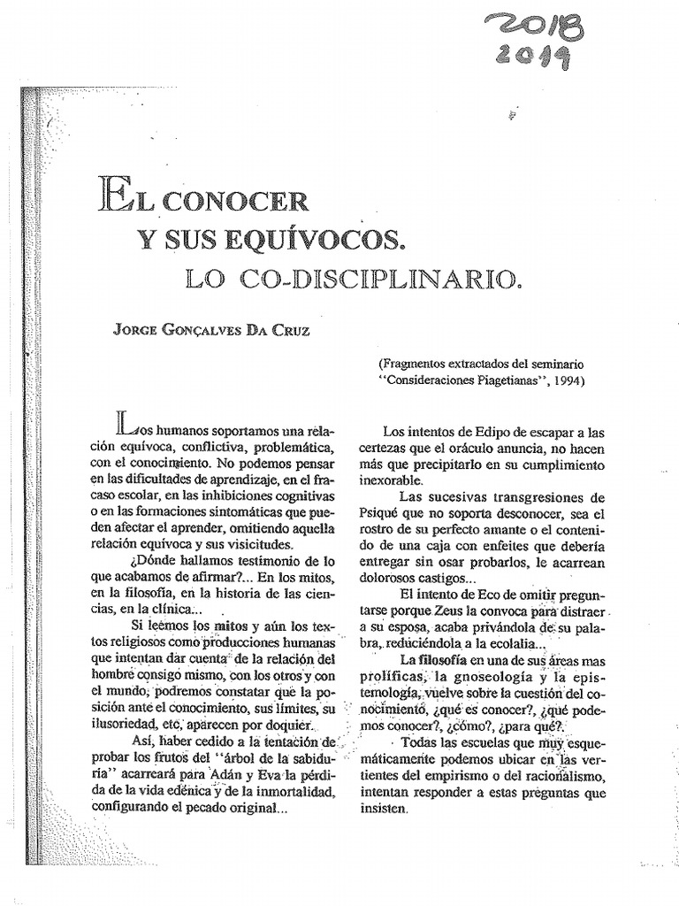 GONCALVES DA CRUZ El Conocer y Sus Equívocos | PDF