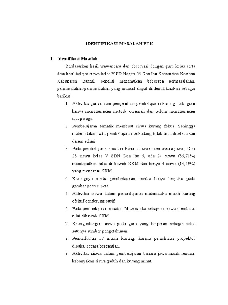 Contoh IDENTIFIKASI MASALAH PTK | PDF | Karier & Perkembangan