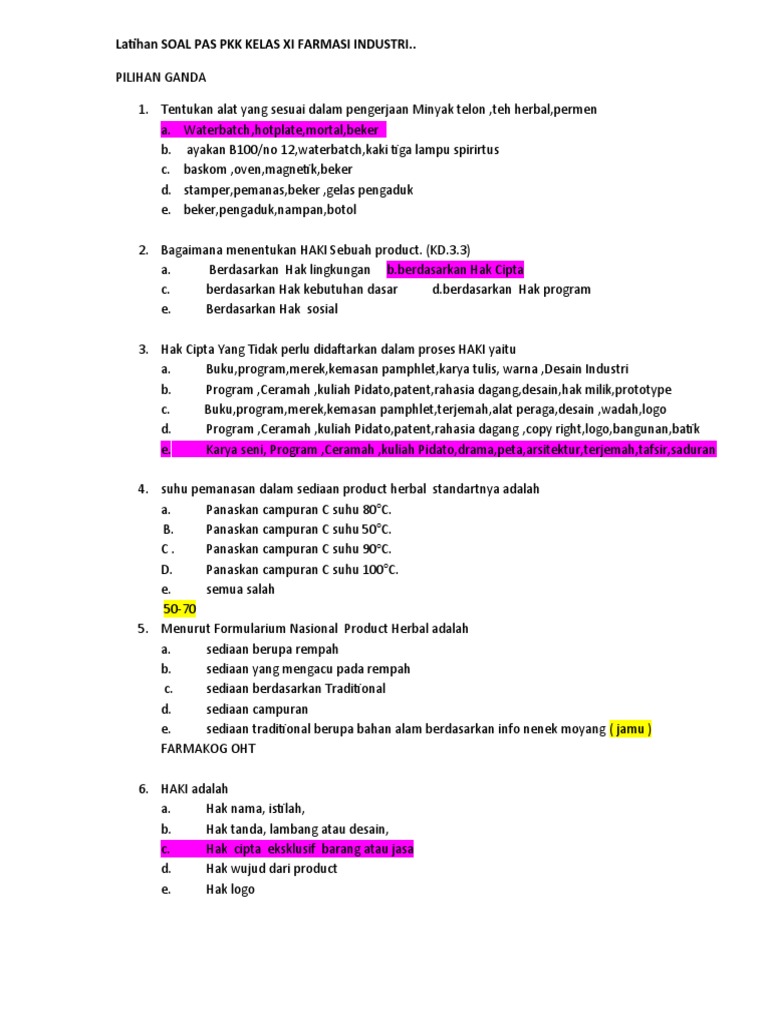Latihan Soal Pas PKK | PDF | Seni | Sains & Matematika