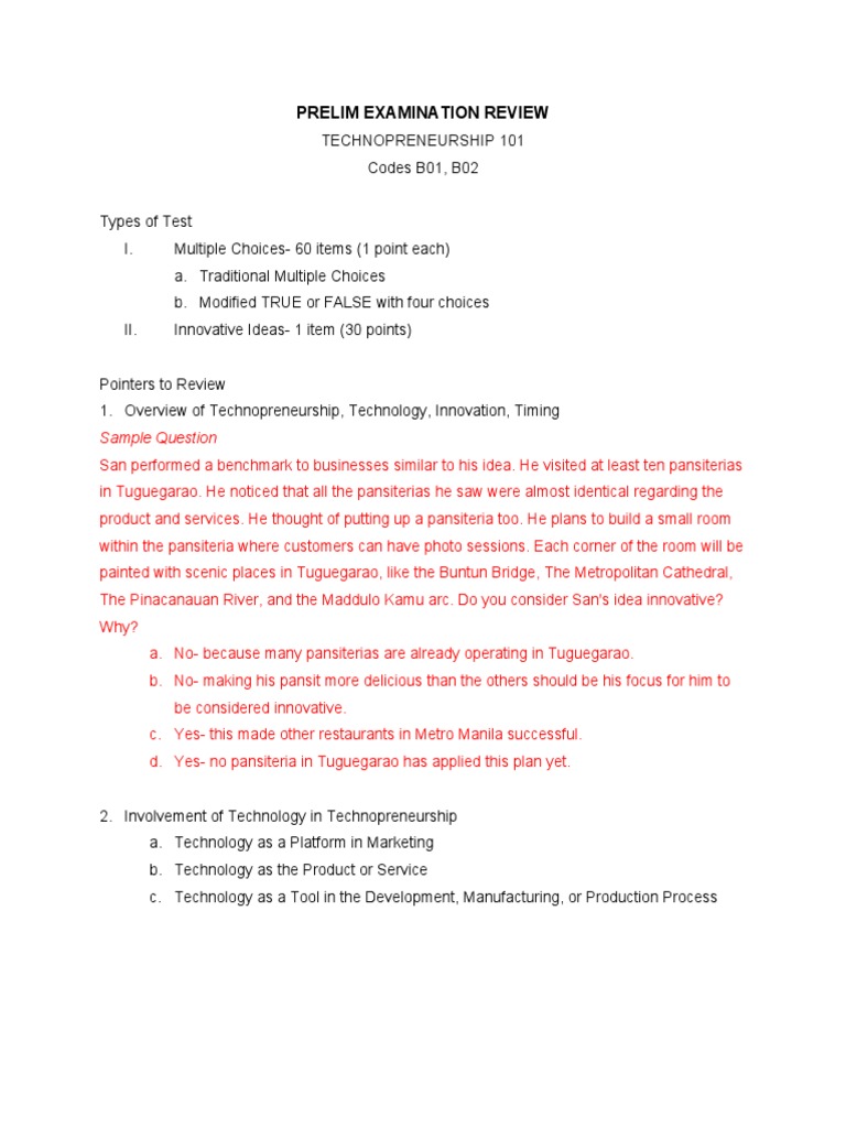 Prelim Examination Review | PDF