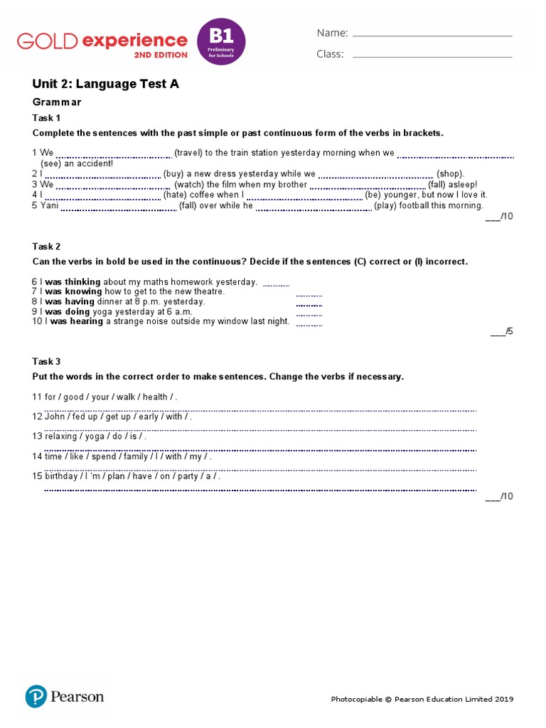 Gold Exp B1 U2 Lang Test A | PDF | Cognitive Science | Human Communication