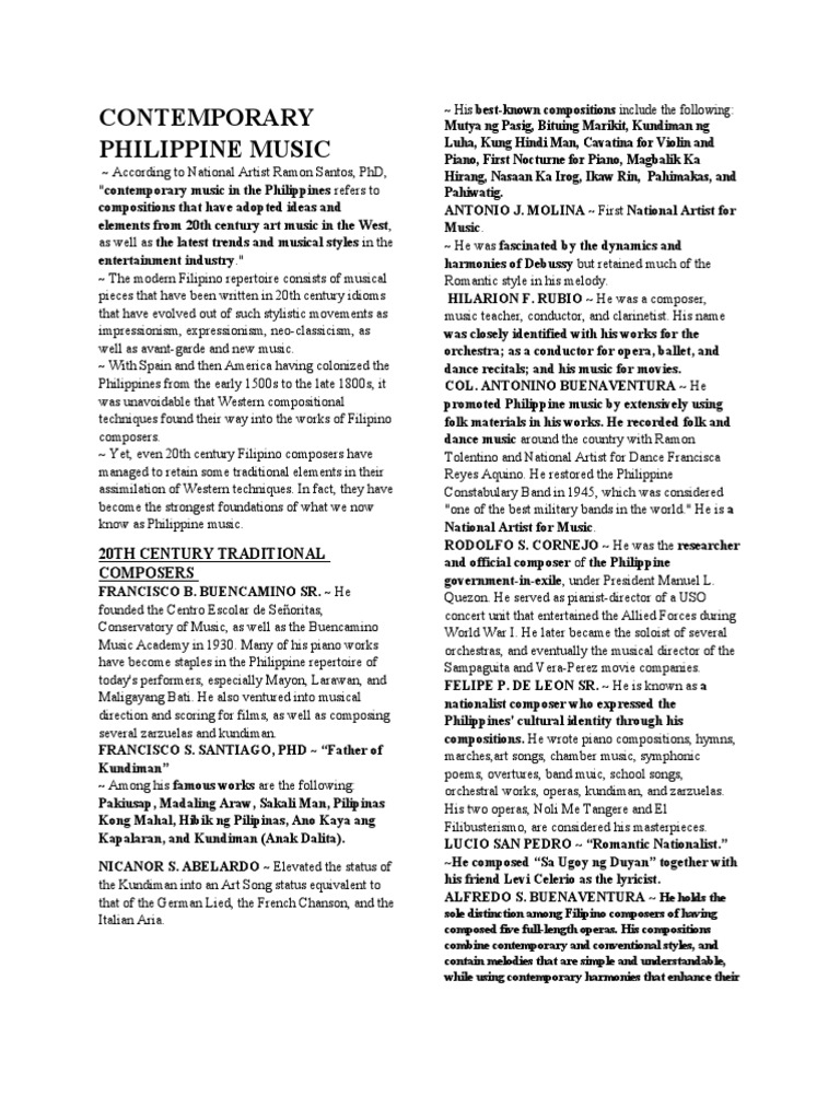 Contemporary Philippine Music Overview | PDF | Art | Poetry