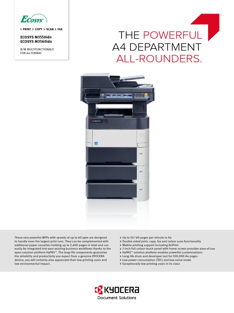 Kyocera M3550 Datasheet | PDF | Image Scanner | Printer (Computing)