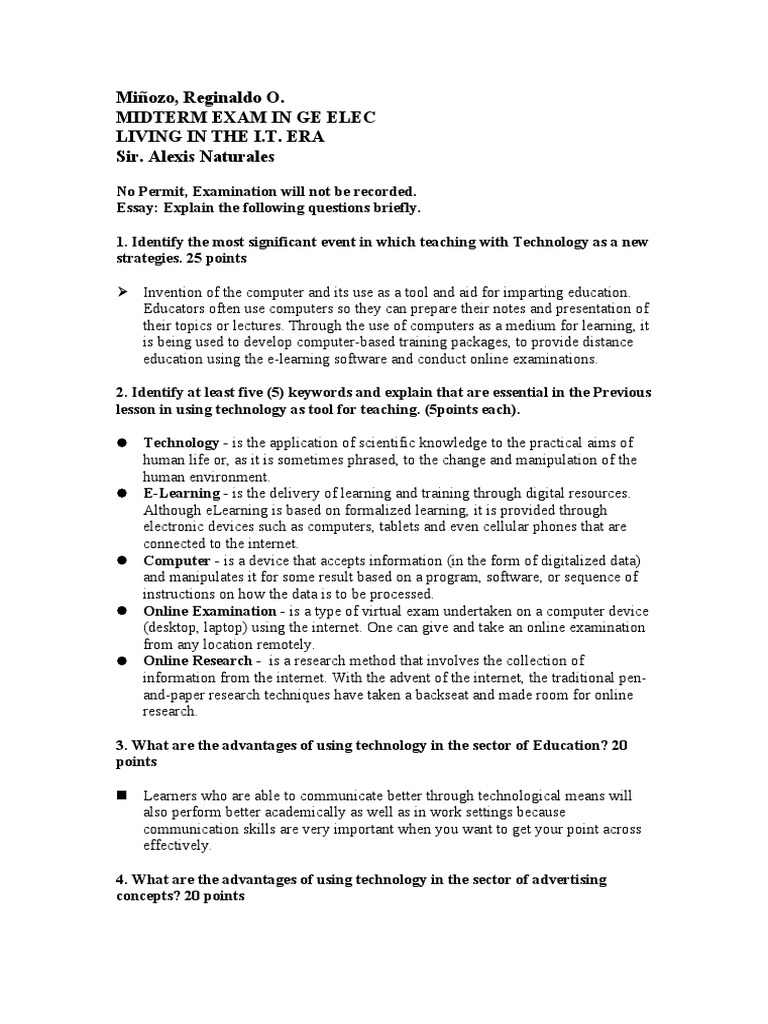 Miñozo - Midterm Exam in Ge Elec | PDF | Educational Technology | Learning