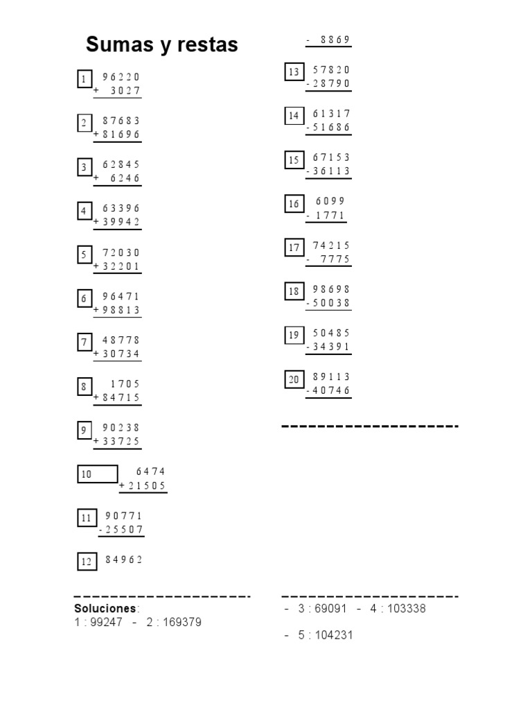 Sumas y Restas | PDF