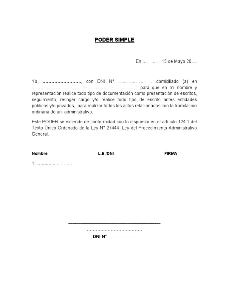 Carta Poder Simple 2 | PDF | Finanzas y dinero