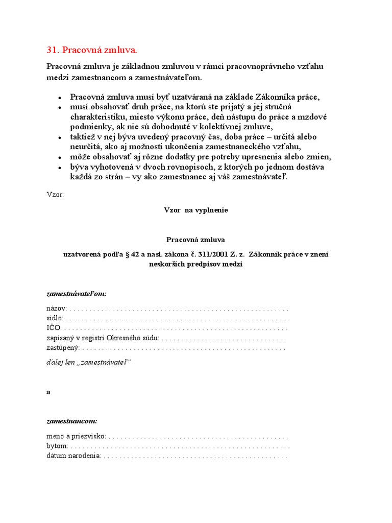 31 PracovnÃ¡ Zmluva | PDF