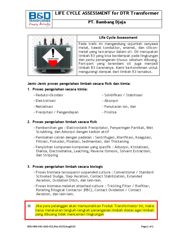 Life Cycle Assessment For Distribution Transformer | PDF