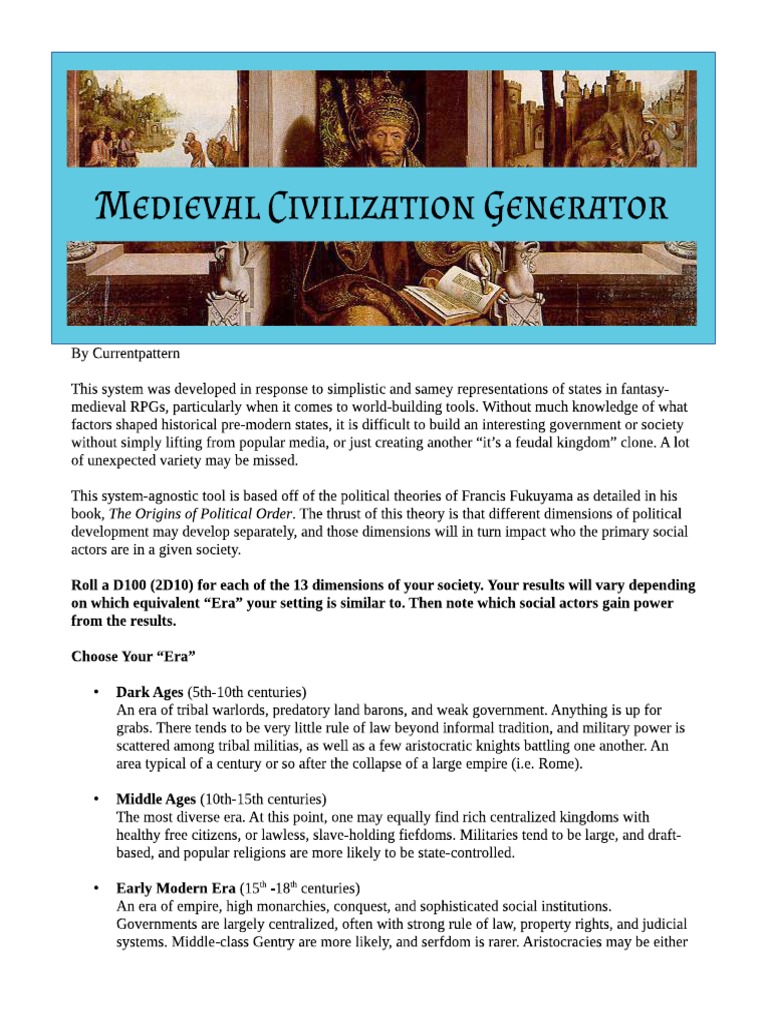 Medieval Civilization Generator | PDF