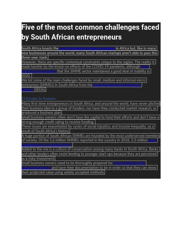 Five of The Most Common Challenges Faced by South African Entrepreneurs | PDF | Data Analysis ...