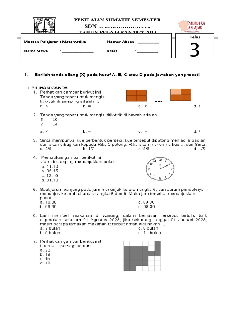Soal Pat MTK KLS 3 Ok | PDF
