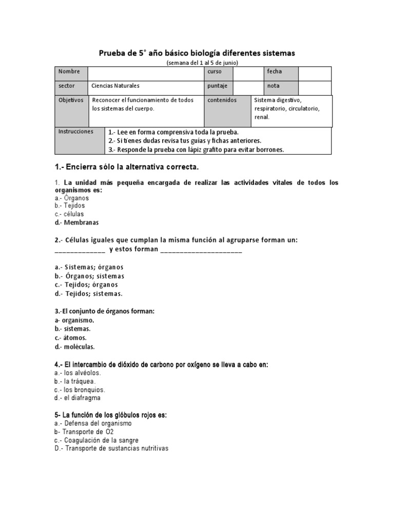 5°basico Cs. Naturales Pruebaf | PDF