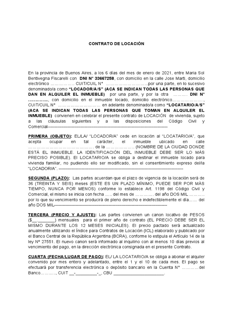 Modelo de Contrato de Locación 2021 | PDF | Daños y perjuicios ...