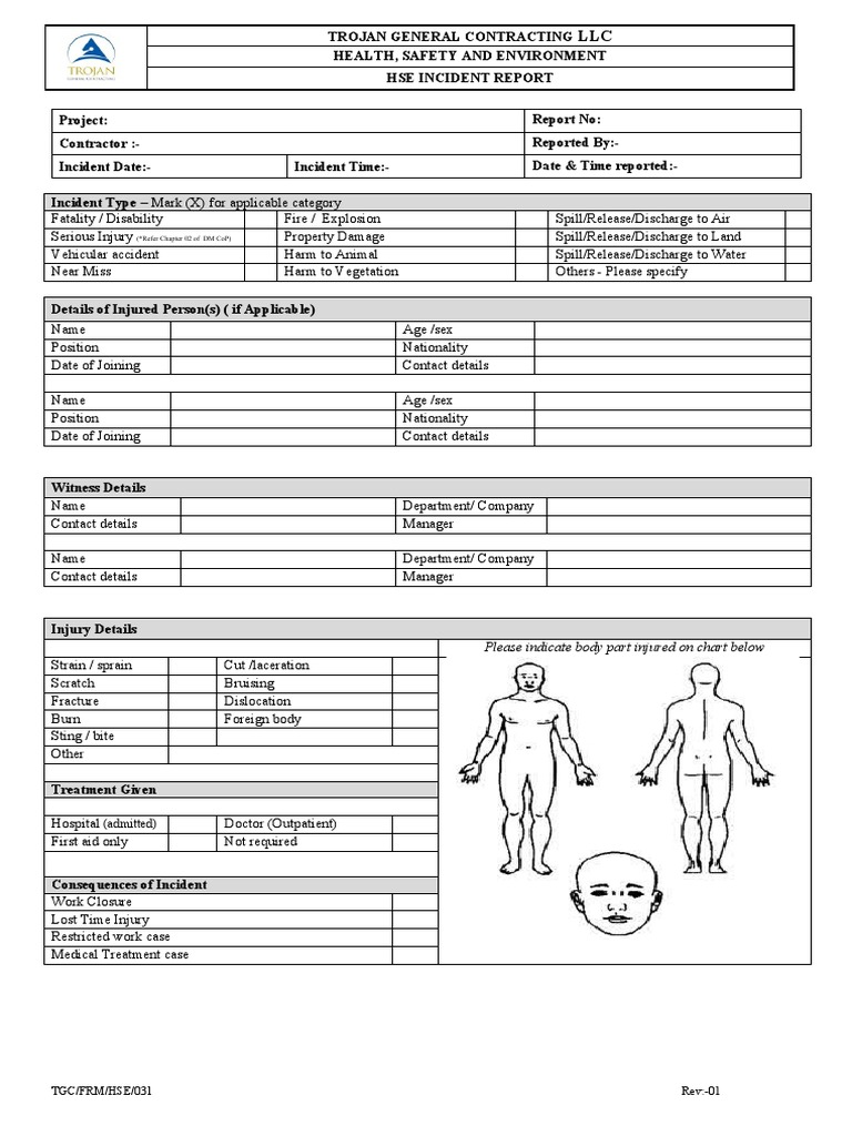 HSE Incident Report Rev | PDF | Injury | Occupational Safety And Health