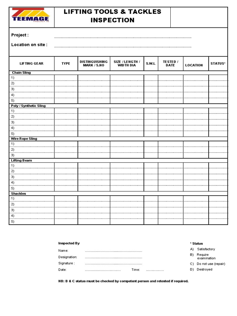 Lifting Gear Inspection Log | PDF | Manufactured Goods | Equipment