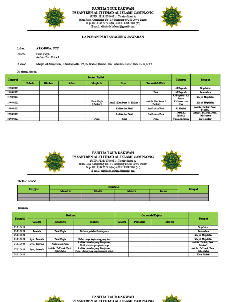 Contoh Laporan Pertanggung Jawaban (LPJ) Tour Dakwah | PDF