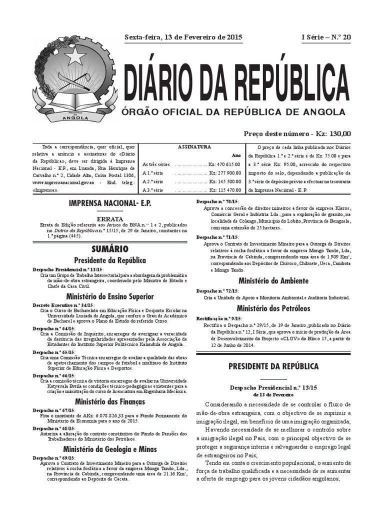 DP 13.15 Ang | PDF | Diploma de bacharel | Angola