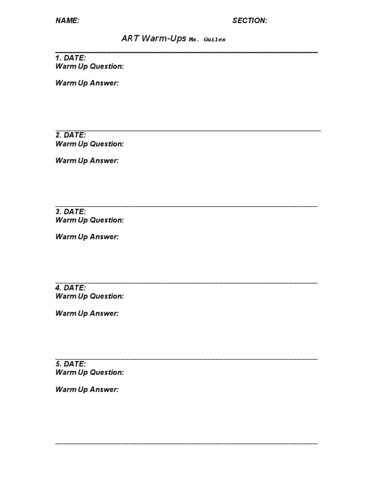 ART Warm-Up Sheets Template | PDF