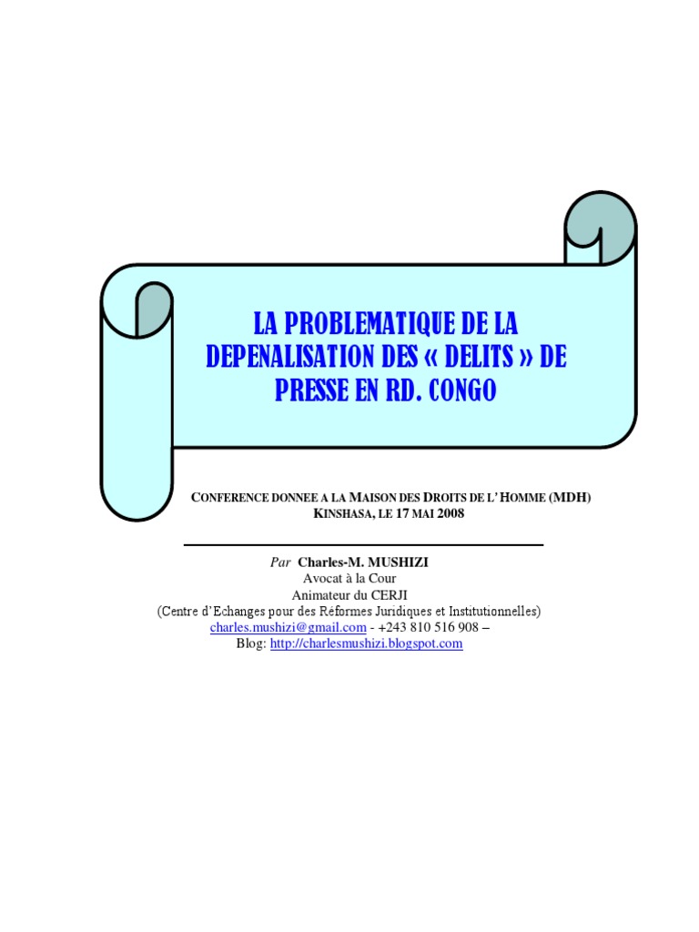 Dépénalisation des délits de presse en RDC | PDF | Liberté d'expression ...