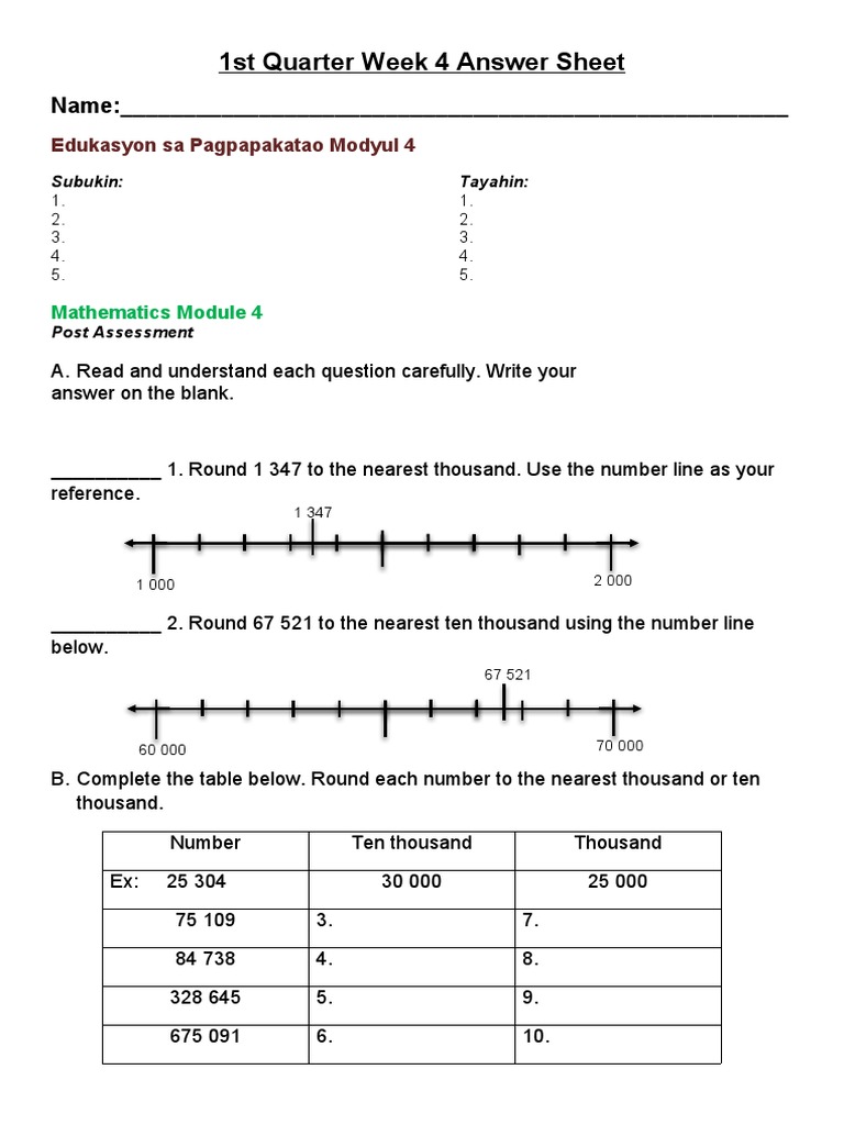 1sr Quarter Week 4 Answer Sheet | PDF