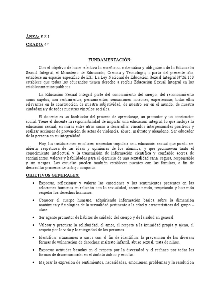 ESI Plan Anual | PDF | Educación sexual | Sexualidad