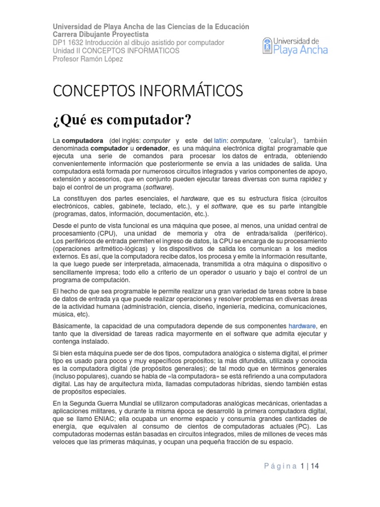 Conceptos Informáticos | PDF | Puesto de trabajo | Hardware de la ...