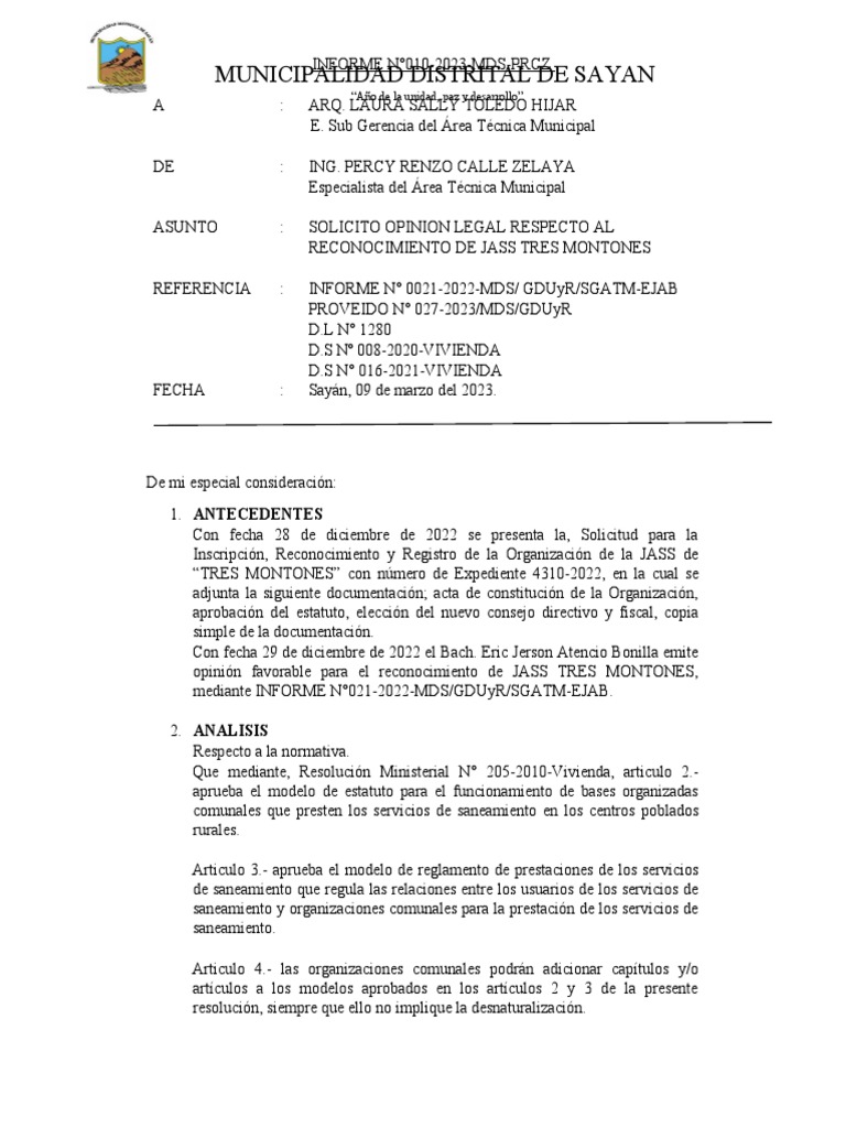 Inf-10-Reconocimiento de Jass Tres Montones | PDF | Gobierno local ...