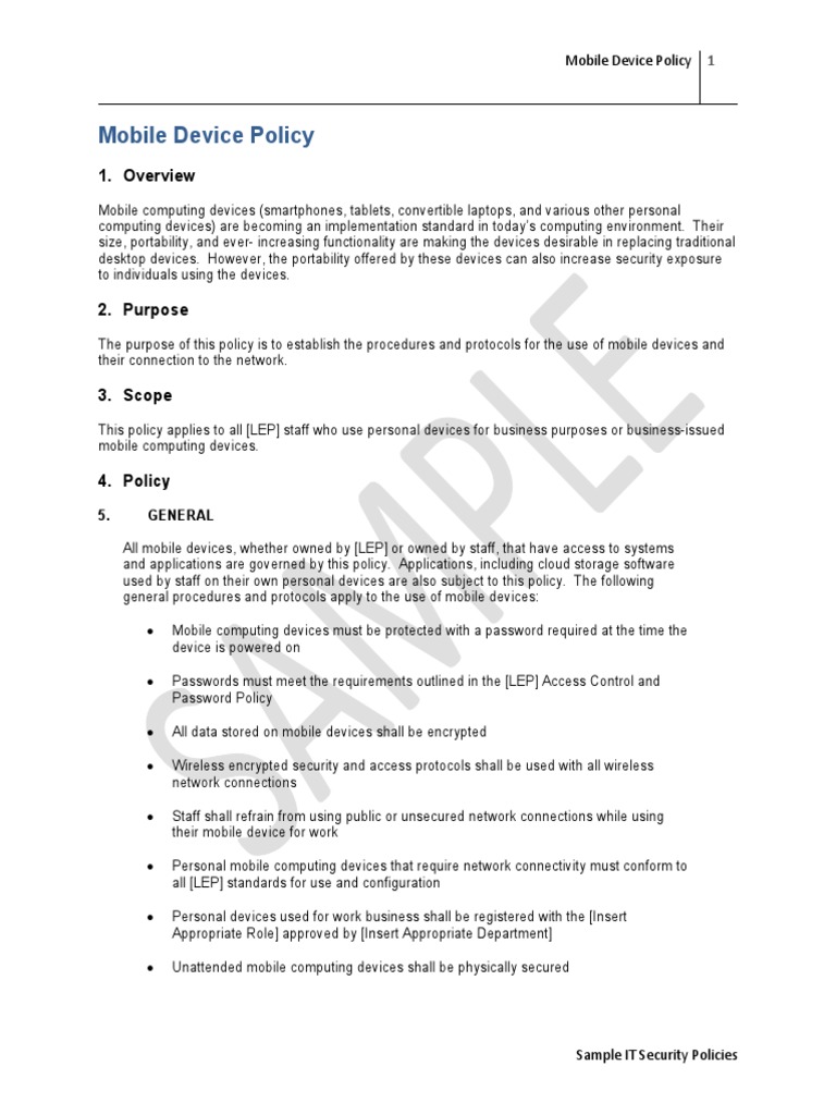 LEP Mobile Device Policy | PDF | Mobile Computing | Security