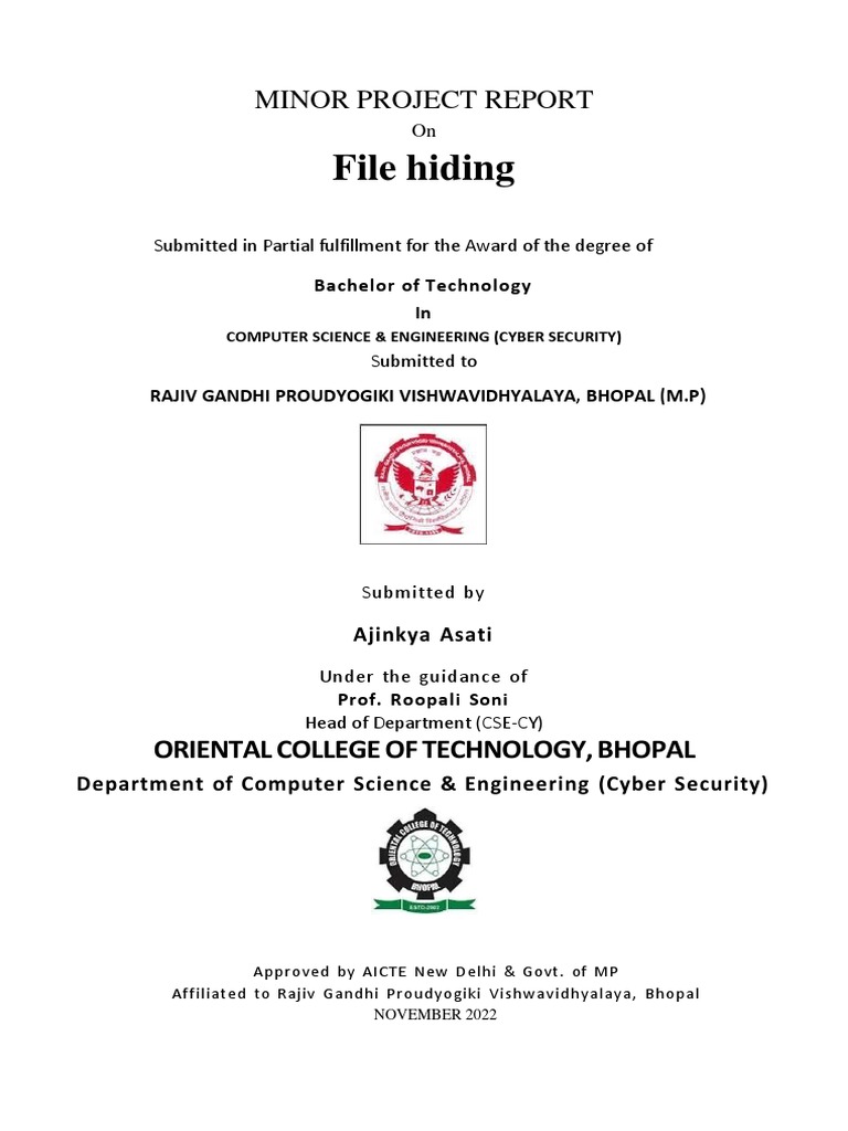 File Hiding: Minor Project Report | PDF | Sql | Databases