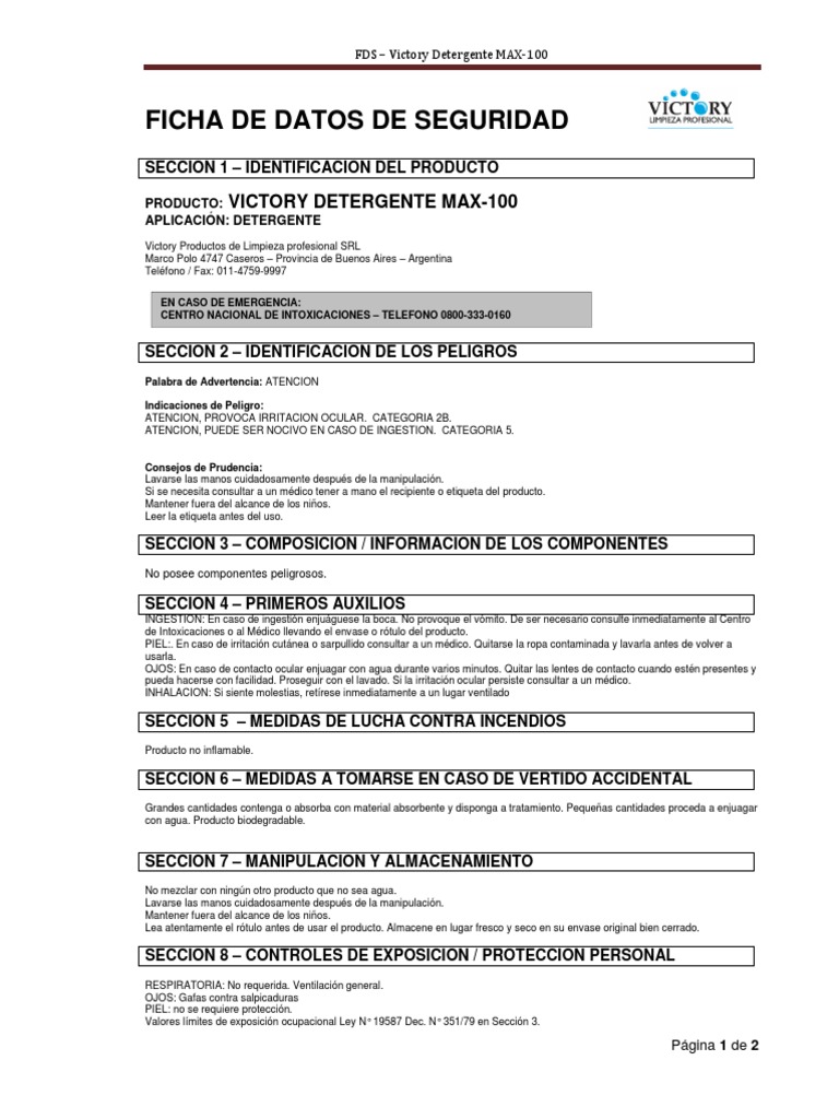 FDS - Victory Detergente MAX-100 | PDF | Agua | Química