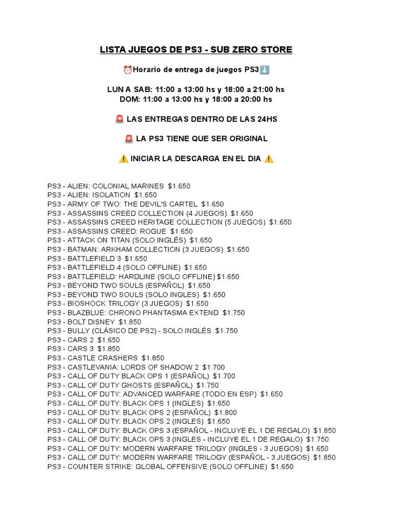 Lista Juegos de PS3 | PDF