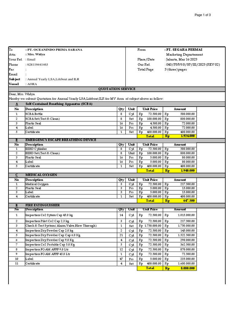 Quotation of Oceanindo Prima Sarana Revisi 02 | PDF