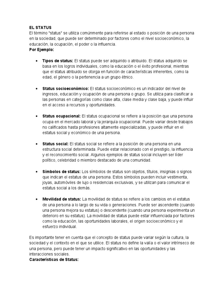Definición y Tipos de Status Social | PDF | Estatus social | Sociedad