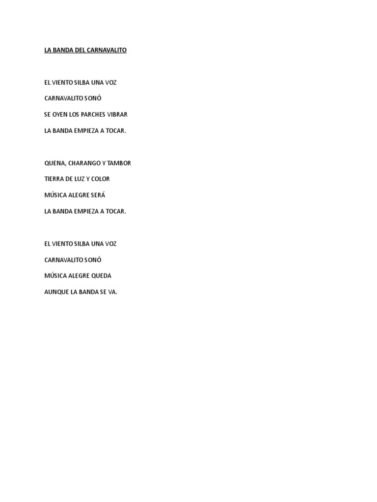 La Banda del Carnavalito: Letra y Música | PDF