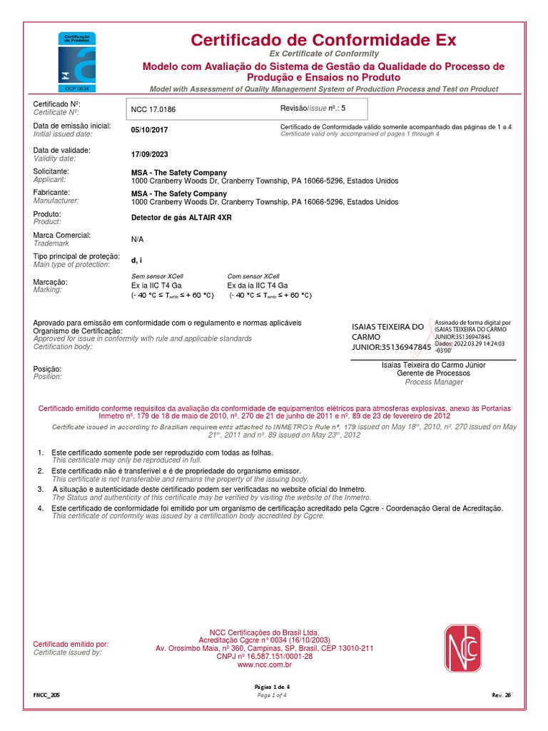 08_ALTAIR4XR_CERT_INMETRO_REV05 | PDF | Ciências Físicas
