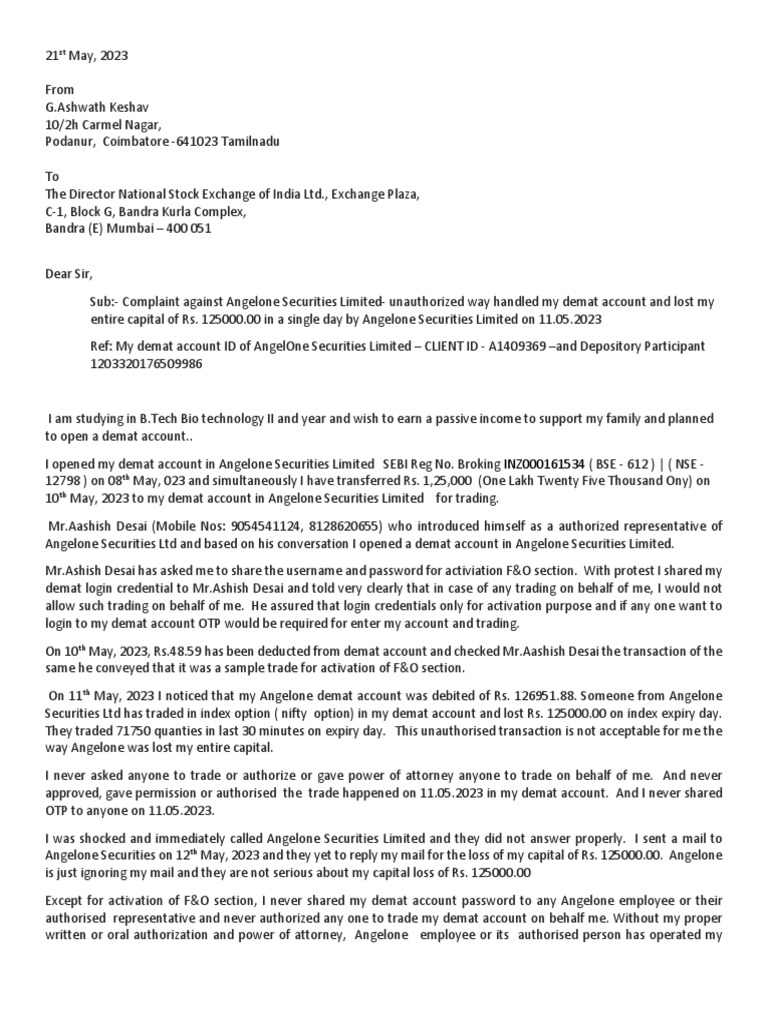 Compliant Letter | PDF