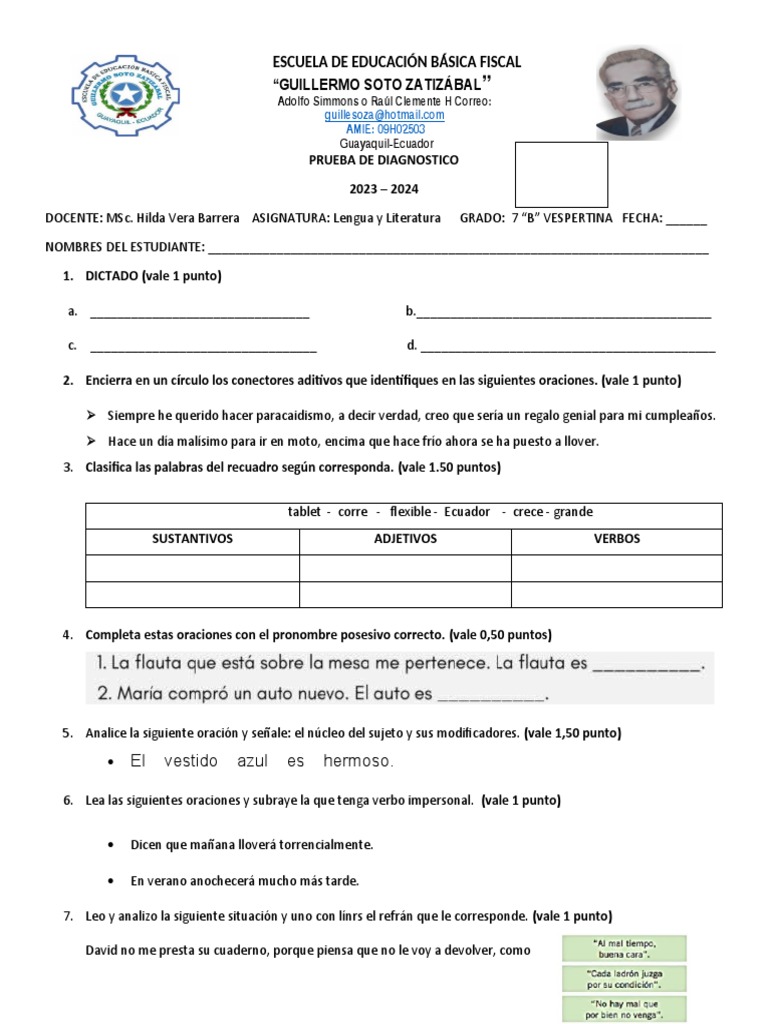 Prueba de Diagnostico Septimo | PDF | Sintaxis | Idiomas