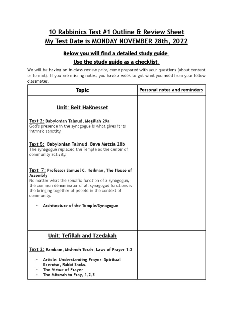 Rabbinics Test #1 Study Guide | PDF | Jewish Prayer | Mitzvah